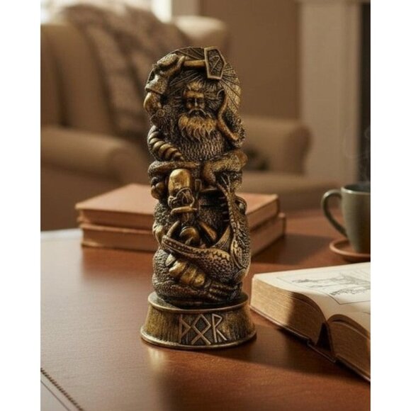 Accents | Thor Norse God Statue 8 Gold Finish Viking Hammer Mjlnir New ...